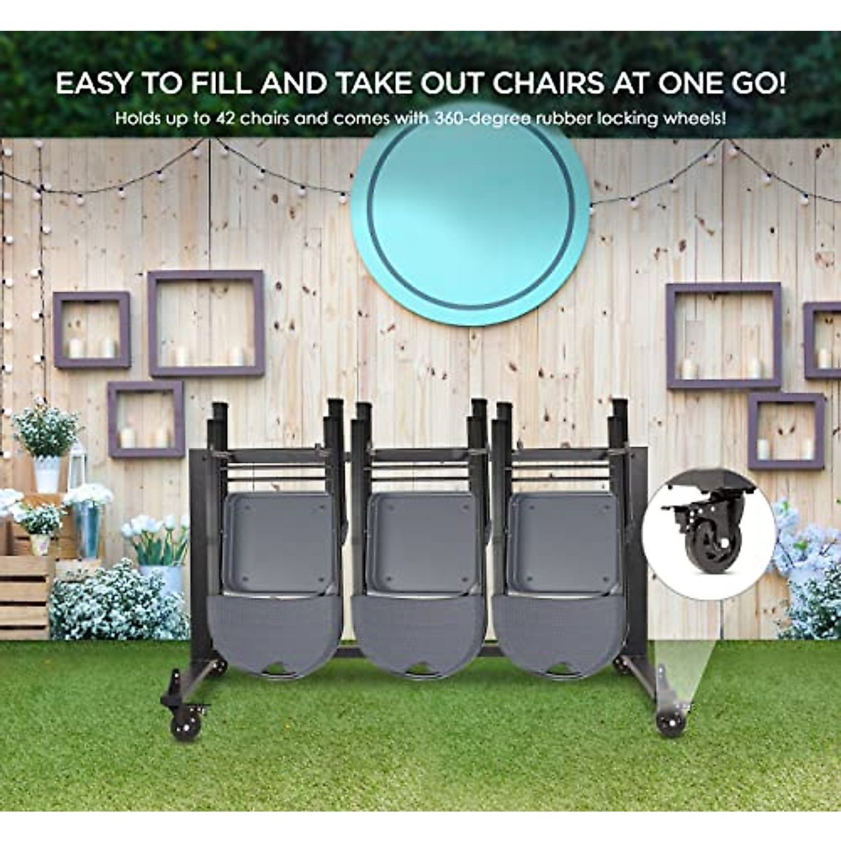Folding Chair Rack Folding Chair Cart Folding Chair Storage Chair Dolly for Stackable Chairs and Table Hold More Hanging Chairs with Rubber Locking Caster Wheels Dust Trolley Cover Capacity 42 Chairs