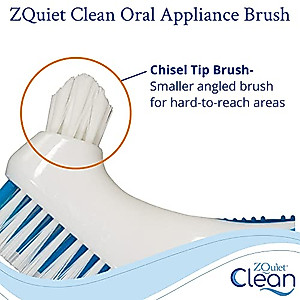 ZQuiet Clean Denture Brush for Dental Devices (Mouth Guard, Retainer, Mouthpiece, False Teeth), Multi-Layered Bristles, No-Slip Ergonomic Handle Dental Appliance Cleaning Brush Tooth Brush, White/Blue