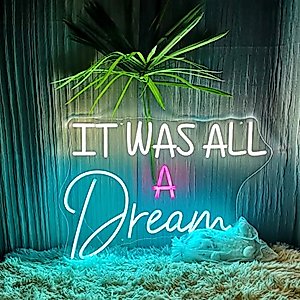 Neon Sign It was All A Dream Neon, Handmade Lights with Dimmer for Bedroom Wall Bar Décor, LED Neon Light Signs Gifts for Family, friends, (White+Ice Blue+ Pink),23.16 IN
