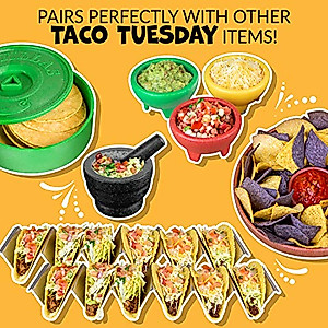 Nostalgia Taco Tuesday 10-Inch Tortilla Chip & Salsa Bowl, Perfect For Potato Chips, Pretzels, Veggies, Ranch, Guacamole, Dips, Hummus, Brown