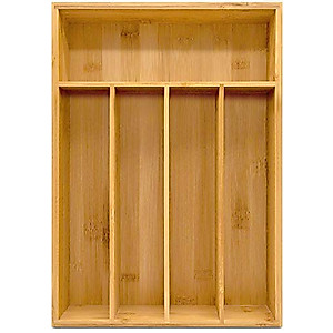 Bamboo Organizer 2 Piece Set – 8 and 5 Compartment Expandable Makeup Drawer - Drawer Dividers Organizer - Adjustable Drawer Holder for Kitchen, Silverware, Flatware, Living Room and Utensils (Natural)