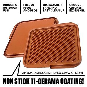 Gotham Steel This Classic Nonstick Double Grill Griddle Pan, Brown Reversible with Ti-Cerama Coating, Perfect for BBQs and More – As Seen on TV, lARGE