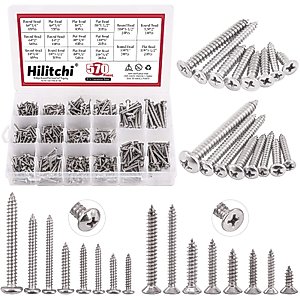 Hilitchi 570 Piece M 3 4 5 6 Stainless Steel Phillips Round Flat Head Self Tapping Screw Assortment Kit