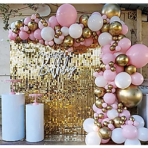 BALONAR 125Pcs DIY Pink Gold White Garland Balloons Kits with 18/10/5Inch Latex Metallic Chrome Balloons for Bridal Shower Girl Birthday Party Wedding Baby Shower Anniversary Balloon Chain.