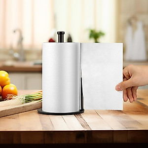Black Paper Towel Holder, Countertop Paper Towel Holder, Steady Paper Roll Holder, Weighted Paper Towel Stand for Kitchen Bathroom