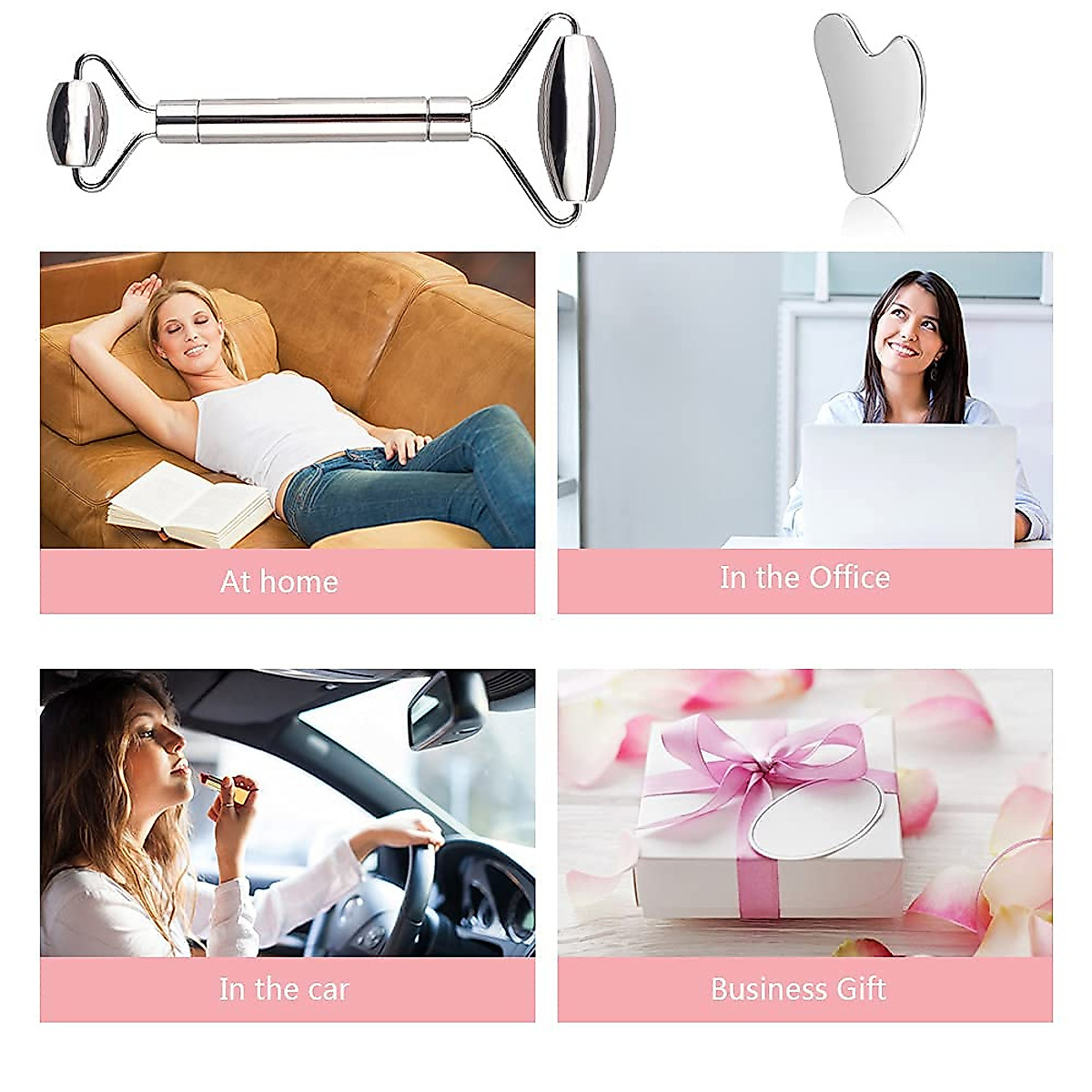 sanforce Gua Sha Facial Tools Stainless Steel Face Roller and Gua Sha Set for Puffiness and Skin Care Routine,Lymphatic Drainage, Facial Tension