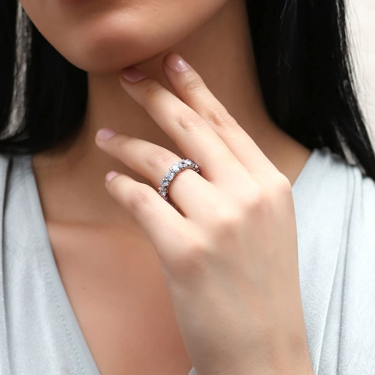 BERRICLE Sterling Silver Heart Wedding Rings Cubic Zirconia CZ Anniversary Eternity Ring for Women, Rhodium Plated Size 8