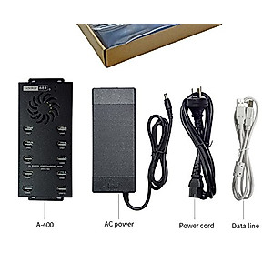 USB Hub, Sipolar 10-Port Powered USB Data Hub with LED Indication Multiple USB Port Hub Splitter with 12V 10A Power Adapter, Cooling Fan and Mounting Brackets