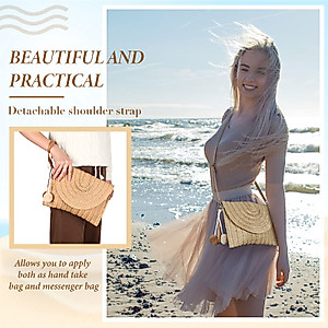 3 Pieces Straw Crossbody Bag for Women Shoulder Bags Purse Beach with Pompom Summer Envelope Wallet, Khaki, Brown, Beige