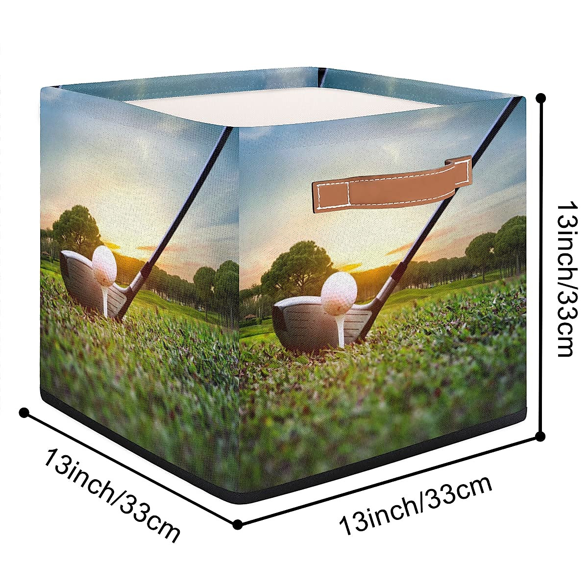 OMFUNS Sport Golf Ball Storage Basket 13x13 Art Painting Collapsible Cube Storage Bin with Handle Fabric Storage Box Organizing for Closet Shelf Home Office Dorm Nursery Toy Basket