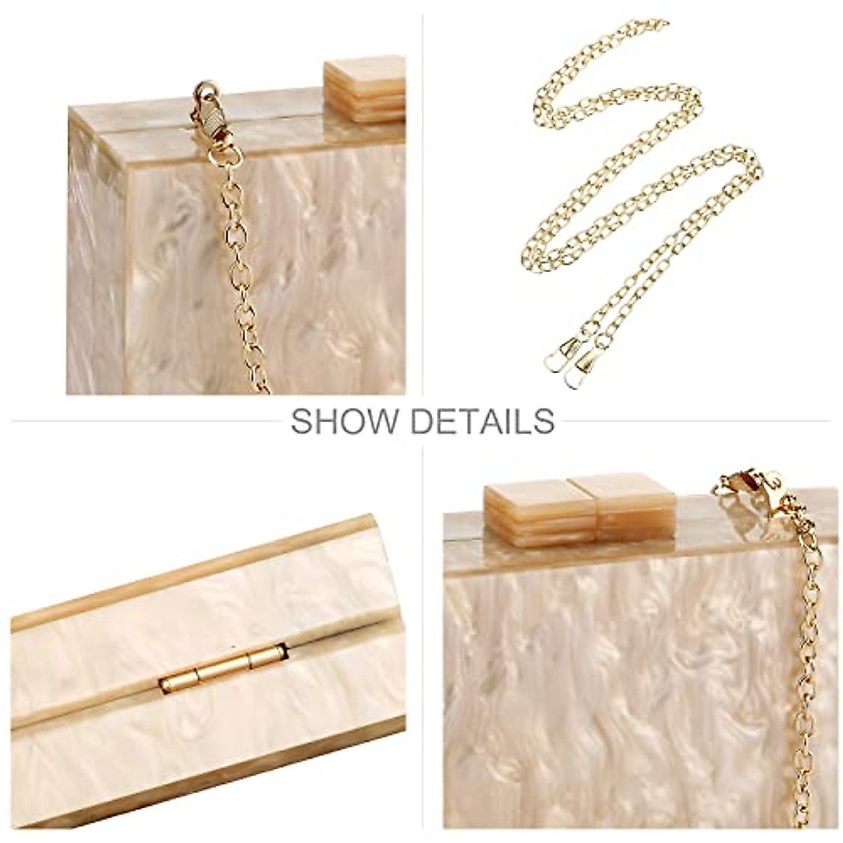 Acrylic Purses and Handbags with Marbling for Women Elegant Banquet Evening Crossbody Handbag Box Clutch (Apricot)
