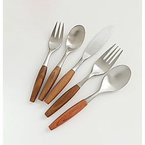 EyMann 20-Piece Stainless Steel Flatware Set with Wooden Handle - 4 Sets of Wooden Cutlery Utensils Set - Elegant Brushed Silverware Set for Home, Restaurant, Wedding, Party (Service for 4)