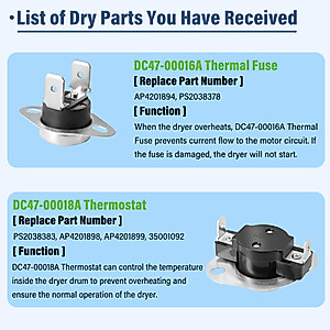Dryer Heating Element and Thermal Fuses Fit for sam-sung DV395ETPASU/A1, DV456EWHDWR/AA, DV393ETPAWR/A1, DV395ETPAWR/A1, DVE45N5300W/A3, DV328AEW/XAA, DV456ETHDSU/AA, DV395ETPARA/A1, DV456EWHDWR/AA
