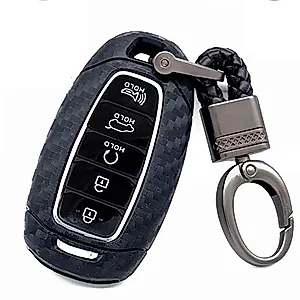 Royalfox(TM) 3 4 5 buttons soft tpu carbon fiber silicone smart remote Key Fob case Cover shell For Hyundai i30 Azera ix35 Elantra Accent Santa Fe IG Grandeur,2017-2020 Hyundai Palisade (black)