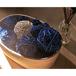 Ougual 10pcs Wicker Rattan Balls Table Wedding Party Christmas Decoration (Diameter 2.4 Inch, Blue)