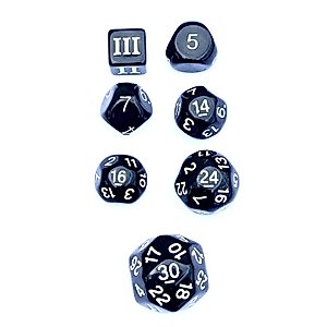 DCC Special 7 - Black - Set of 7 Rare and Unusual RPG dice Approved for use with Dungeon Crawl Classics…