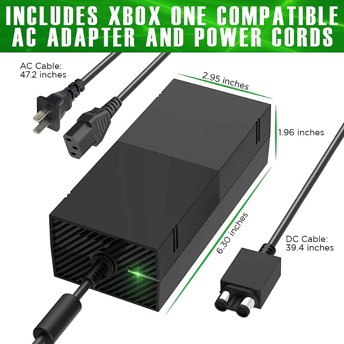 Replacement for Xbox One Power Supply - 2023 USA Version for Xbox 1 Power Cord - Ultra Quiet Successor for Original Xbox 1 Power Supply Brick Charger AC Adapter - 100 - 240V - Output DC 220W 12 Volt