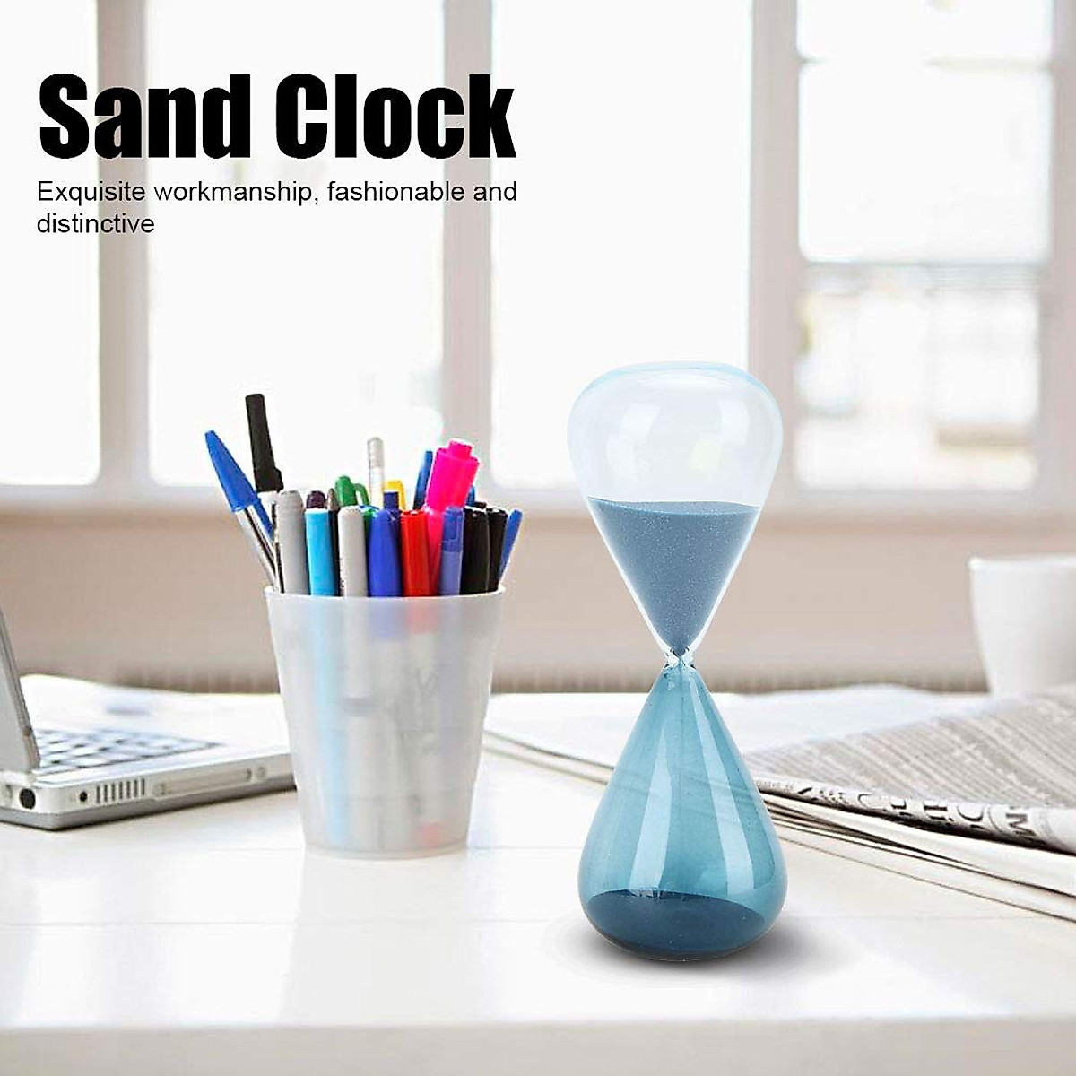 Hourglass Clock Blue Sand Timer, Innovative Cone Shape Unique Sand Clock Timer Glass Birthday Gift Office Kitchen Decor Table Ornament(S)
