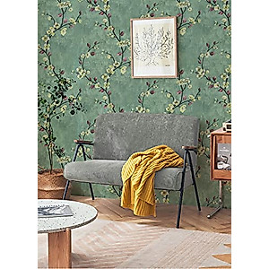 17.7'' x 118'' Floral Peel and Stick Wallpaper Green Flower Contact Paper Waterproof Removable Wallpaper Modern Wall Paper Decorative Self Adhesive Contact Paper for Walls