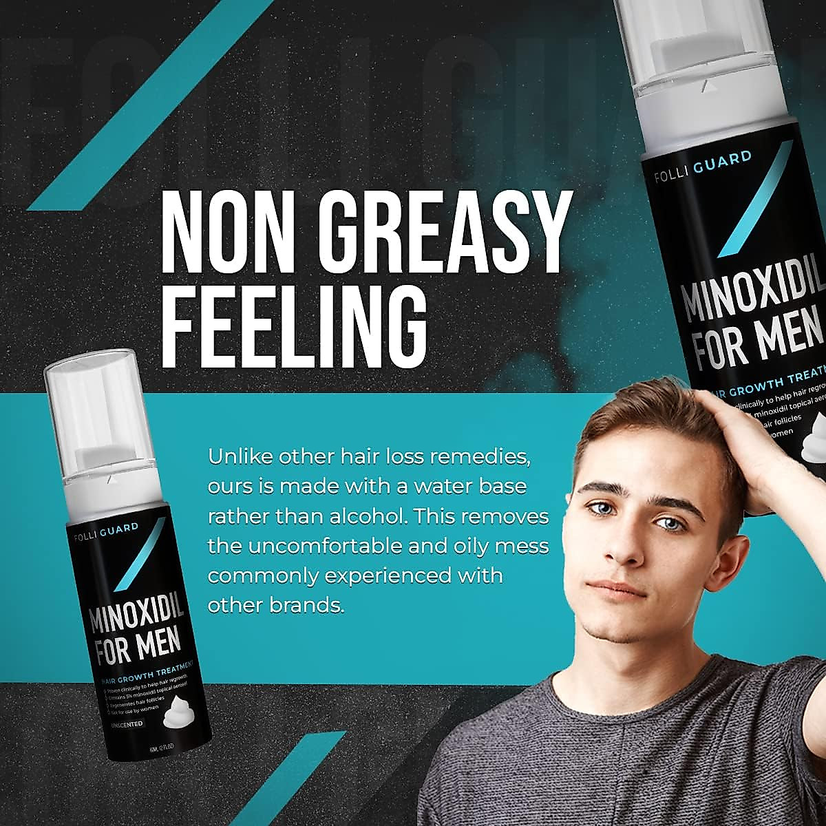 Minoxidil 5% Foam (3 Month Supply) by FolliGuard - Aerosol Foam Hair Regrowth Treatment for Men with Added Biotin and Herbs - Extra Strength for Men