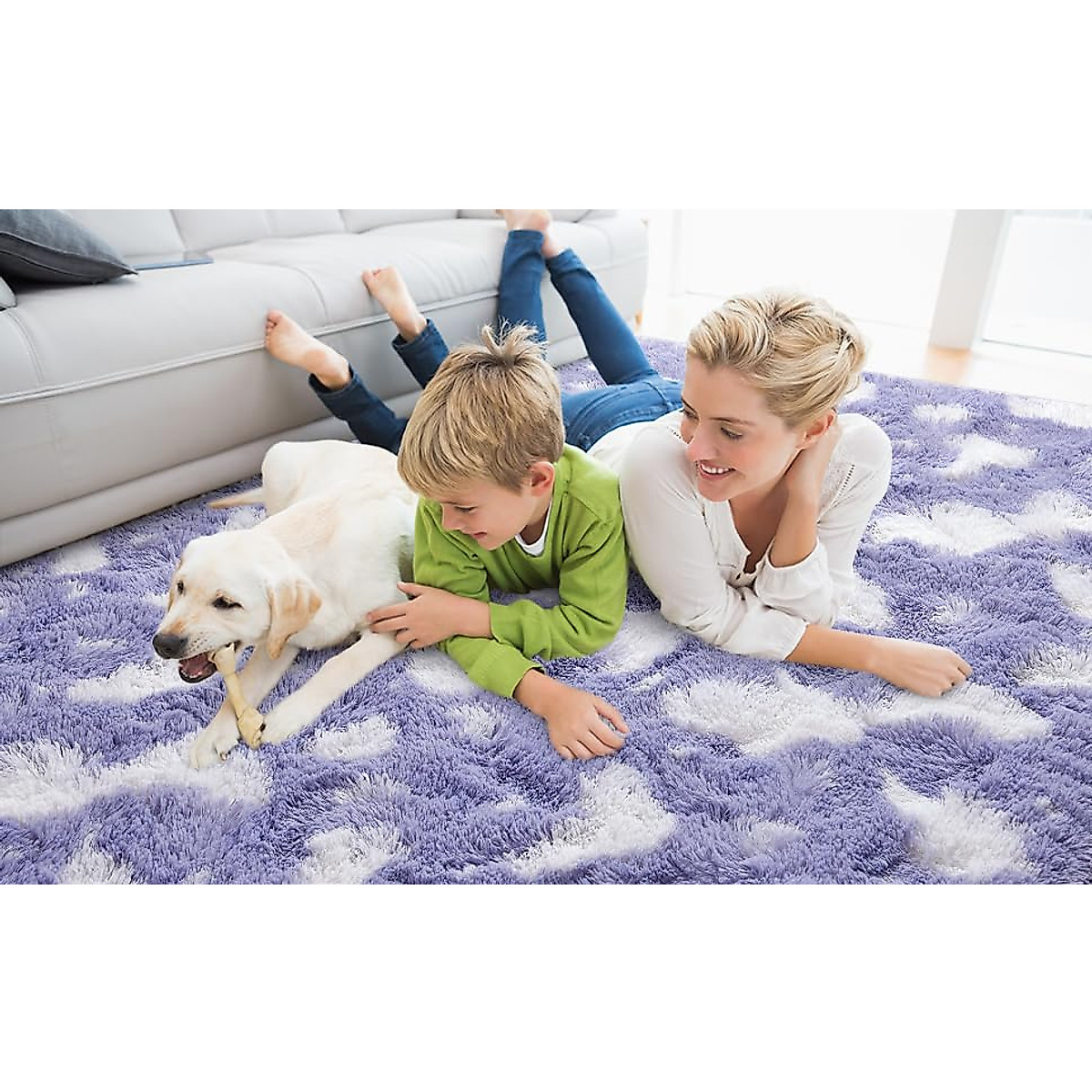 Litopyo Fluffy Bedroom Rug Carpet, 6x9 Ft Shaggy Area Rugs for Living Room, Kids Girls Room Rug, Non-Slip Indoor Plush Rug for Baby Boys Cute Nursery Rug Home Decor, Purple and White Rug