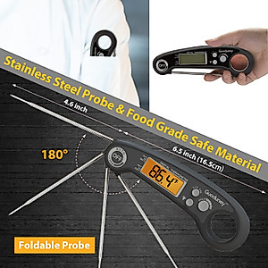 Guoduney Meat Thermometer, Instant Read Temperature, Auto Turn On Off, Backlight, Bulit-in Magnet, Foldable Probe for Kitchen Cooking BBQ Smoker Grilling Fry