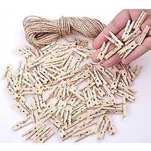 DIYASY 120 Pcs Mini Wood Clothespins,1 Inch Small Craft Wooden Clips with Jute Twine for Photo Wall and DIY Craft.
