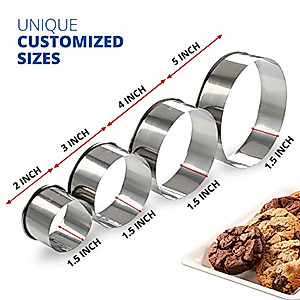 Cookie Cutter Set, 4 Pc. Kit, Measuring 2'', 3'', 4'' and 5'', Round Metal Baking Rings for Pastry, Biscuits, and Dough Cutting, Heavy Duty and Reusable, Multiple Sizes