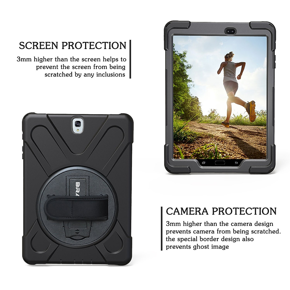 BRAECN for Samsung Galaxy Tab A 9.7 Case, Heavy Duty Shockproof 3-Layer Full Protection Rugged Hybrid Defender Armour for Samsung Tab A 9.7 Inch SM-T550/ P550-Kids Students Workmen Builders Case-Black