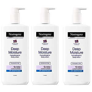 NEUTROGENA Norwegian Formula Deep Moisture Hypoallergenic Body Lotion (Pack of 3) For Dry Skin - (13.5oz or 400ml)
