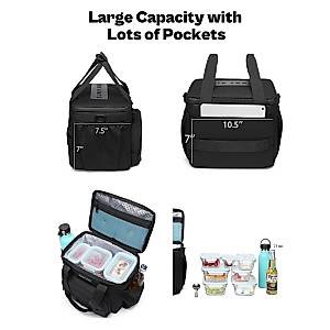 SUNNY BIRD 12L Large Insulated Lunch Bag, Leakproof and Foldable Lunch Cooler Box for Women Adult and Men, Fits 18 Cans (Black 01)