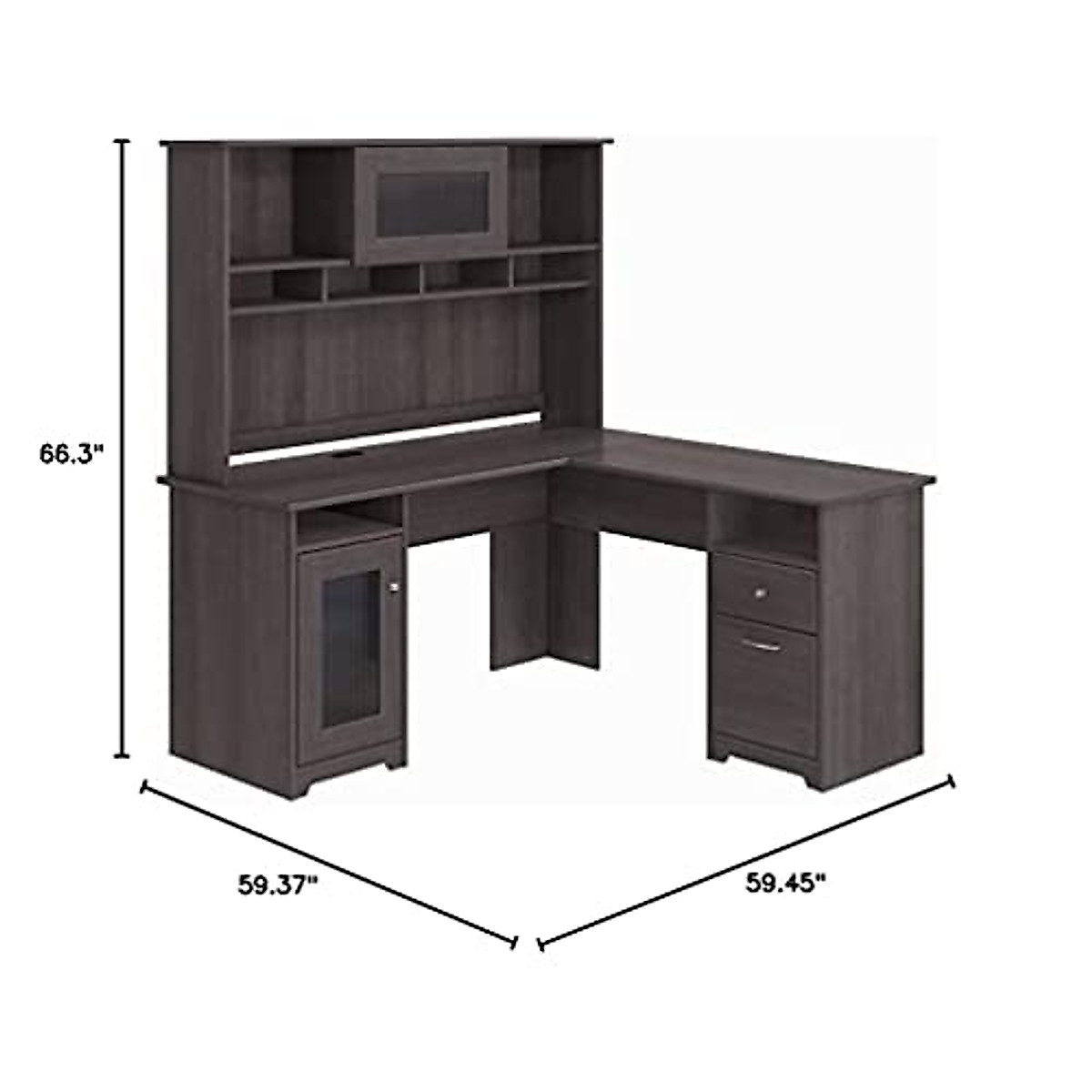 Bush Furniture Cabot Desk with Hutch | Corner with Storage for Home Office | L Shaped Computer, 60W, Heather Gray