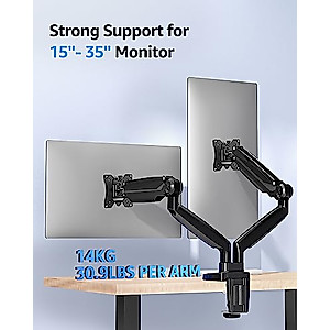 MOUNTUP Ultrawide Dual Monitor Arm for Max 35 Inch Screen, Support 4.4-30.9 lbs Heavy Duty Monitor Desk Mount, Gas Spring Computer Monitor Stand Holder, VESA Bracket with Clamp/Grommet Base, Black