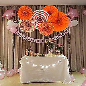 Party Hanging Paper Fans Set, Orange Round Pattern Paper Garlands Decoration for Birthday Wedding Graduation Events Accessories, Set of 6