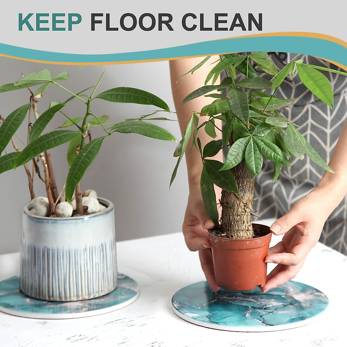 Onntec Ceramic Trivets for Hot Dishes, Kitchen Accessories for Table,Heat Resistant Decor Mat with Marble Style,Round 7.8 Inch Set of 2 (Green)