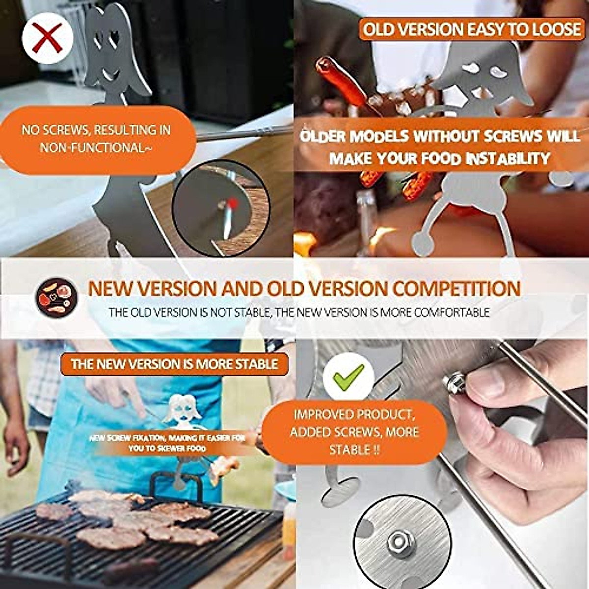 HIKATOP Funny Marshmallow Roasting Sticks, 2 Set Funny Stainless Steel Barbecue Forks, Hot Dog Holder Campfire for Party Family Friends Gathering (2 Set 304 Steel)