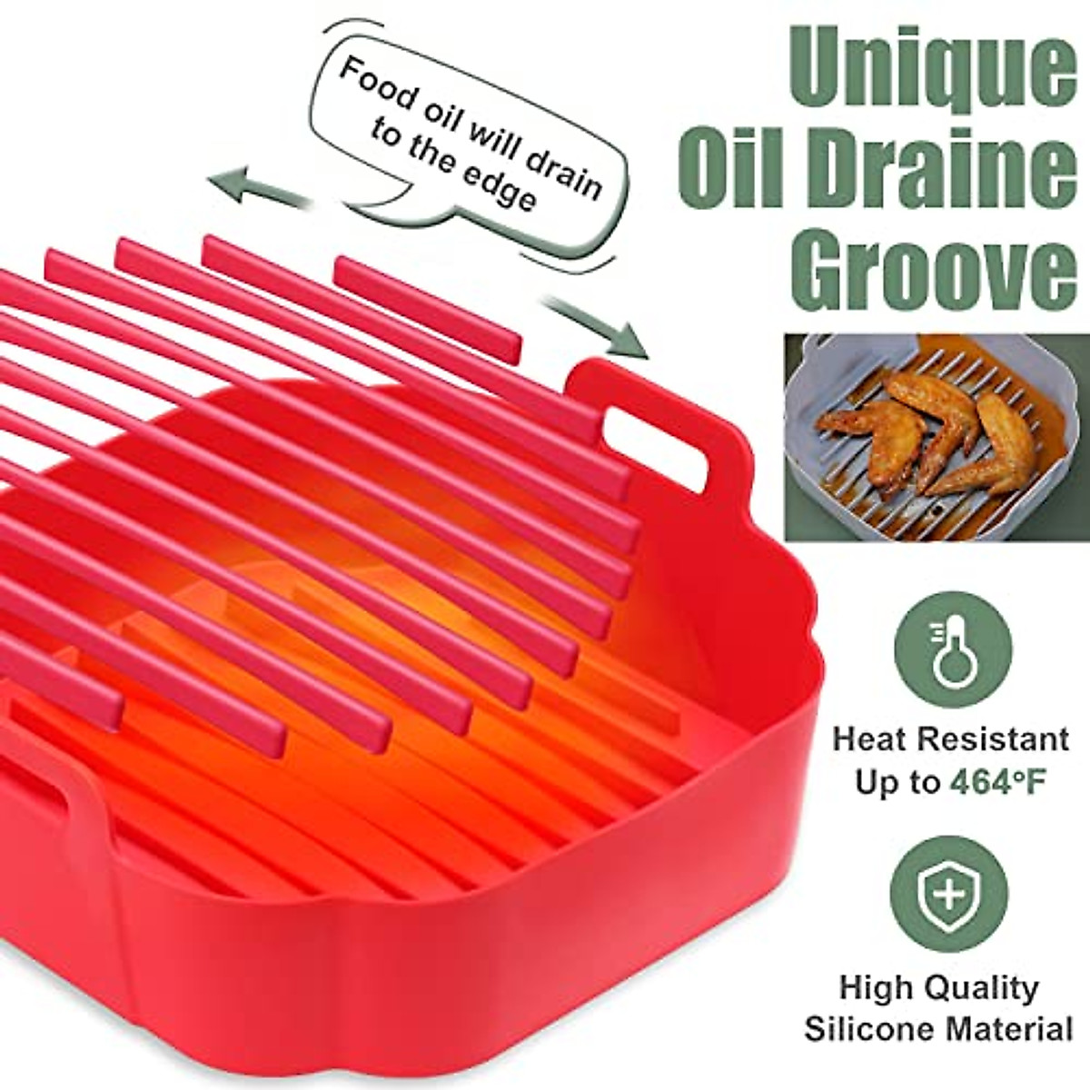 Air Fryer Liners, Air Fryer Silicone Liners Reusable, Air Fryer Accessories - Airfryer Liners Square 8.5 inch for 4 to 6 QT Air Fryer Liners Silicone, Air Fryer Liner Replace Parchment Paper