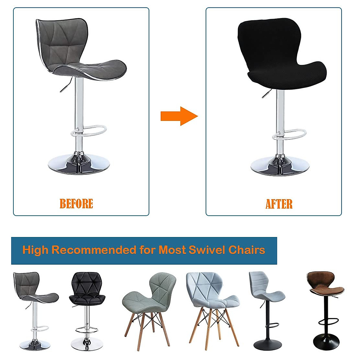 Bifaunvogel Counter Height Bar Chairs Cover Set of 4 Jacquard Swivel Bar Stools Slipcovers Stretchable Swivel Barstools Chair Covers Protector for Home Kitchen Bar Cafe Black