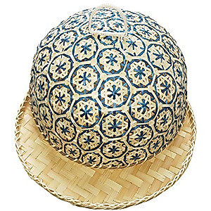Coralpearl Bamboo Woven Food Dome Lid Cover to Keep out Flies Bugs and Table Serving Tray Storage Plate Platter with Handles for Picnic Party Bread Cake Pizza Dry Fruit Dessert Indoor Outdoor (Blue)