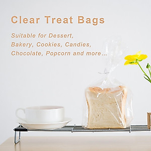 Aegero Cello Cellophane Treat Bags, 200 Pcs 4x6 Inches Clear Cellophane Bags with 200 Twist Ties for Gift Wrapping,Packaging Candies,Dessert,Bakery,Party Favors