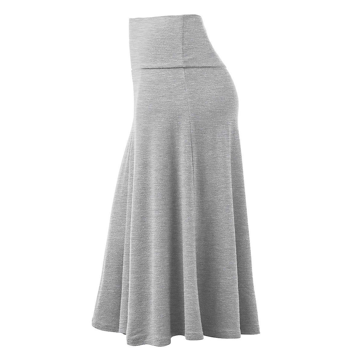 Lock and Love LL WB1105 Womens Lightweight Fold Over Flared Midi Skirt S Heather_Grey