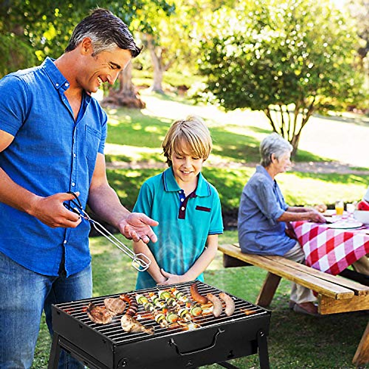 Folding Portable Barbecue Charcoal Grill, Barbecue Desk Tabletop Outdoor Stainless Steel Smoker BBQ for Outdoor Cooking Camping Picnics Beach (M1)