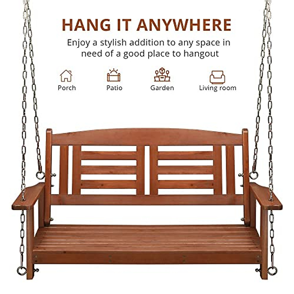 Rustic Heavy Duty Double Wooden Swing Set with Chain for Backyard Play - Redwood Finish 500lbs Capacity - Perfect Outdoor Wooden Playset for Kids and Adults 