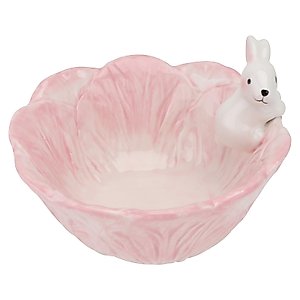 Yardwe Bunny Candy Bowl Easter Ceramic Rabbit Bowl Easter Candy Bowl Snack Appetizers Nut Dish Table Decoration (Pink)