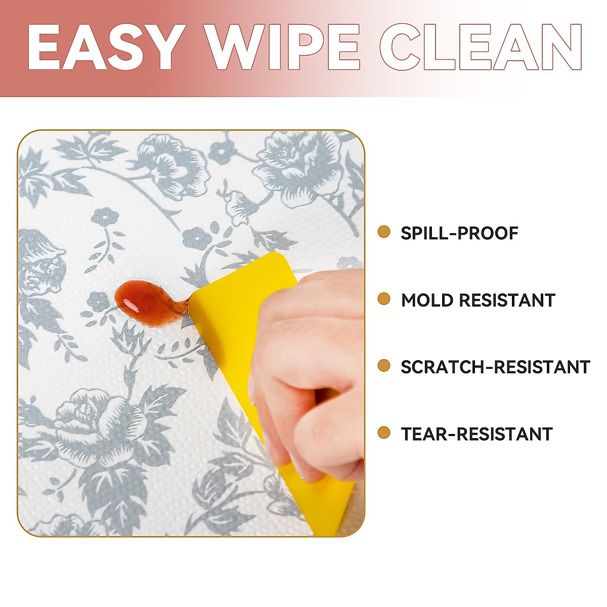 RAY STAR Shelf Liner, 18 Inch x 8 Feet Non Adhesive Silver Floral Cabinet Liner for Pantry Drawer Vanity, Strong Grip Non Slip Waterproof, Shelf Liners for Kitchen Cabinets Cupboard