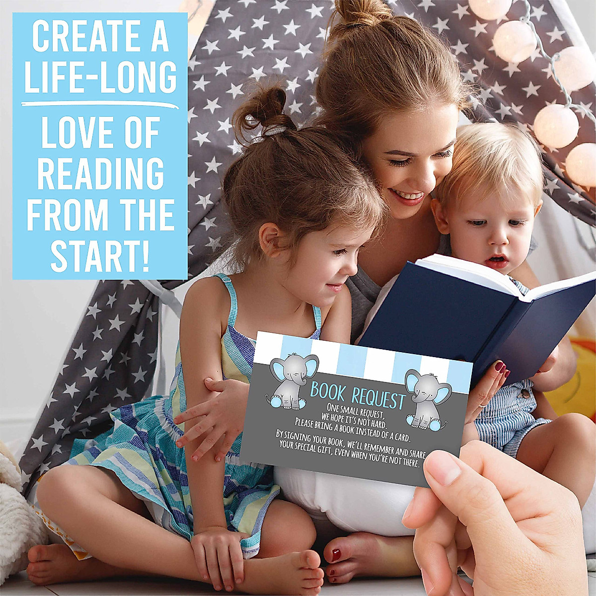 25 Book Request Baby Shower Guest Book Alternative - Baby Elephant Baby Shower Invitation Inserts, Books For Baby Shower Request Cards, Bring A Book Instead Of A Card, Baby Shower Book Request For Boy