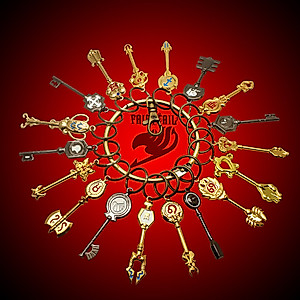 econoLED Fairy Tail, 21Pcs Fairy Tail Lucy Heart Key Chain Celestial Spirit Gate Pendant Set Keychain for Children Kids Christmas Thanksgiving Day