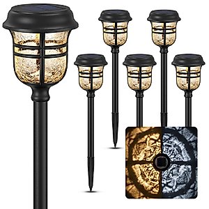 XMCOSY+ 6 Pack Solar Pathway Lights, Auto On/Off IP65 Waterproof LED Lights for Landscape, Patio, Lawn, Driveway (Warm & Cool White)