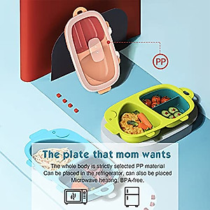 Kids Divided Plate, 3 PCS(Plate with Lid and Inner Dish), Toddler Dishes Tableware, Dishwasher-Safe for Baby Feeding Dinner Plate (Lemon)