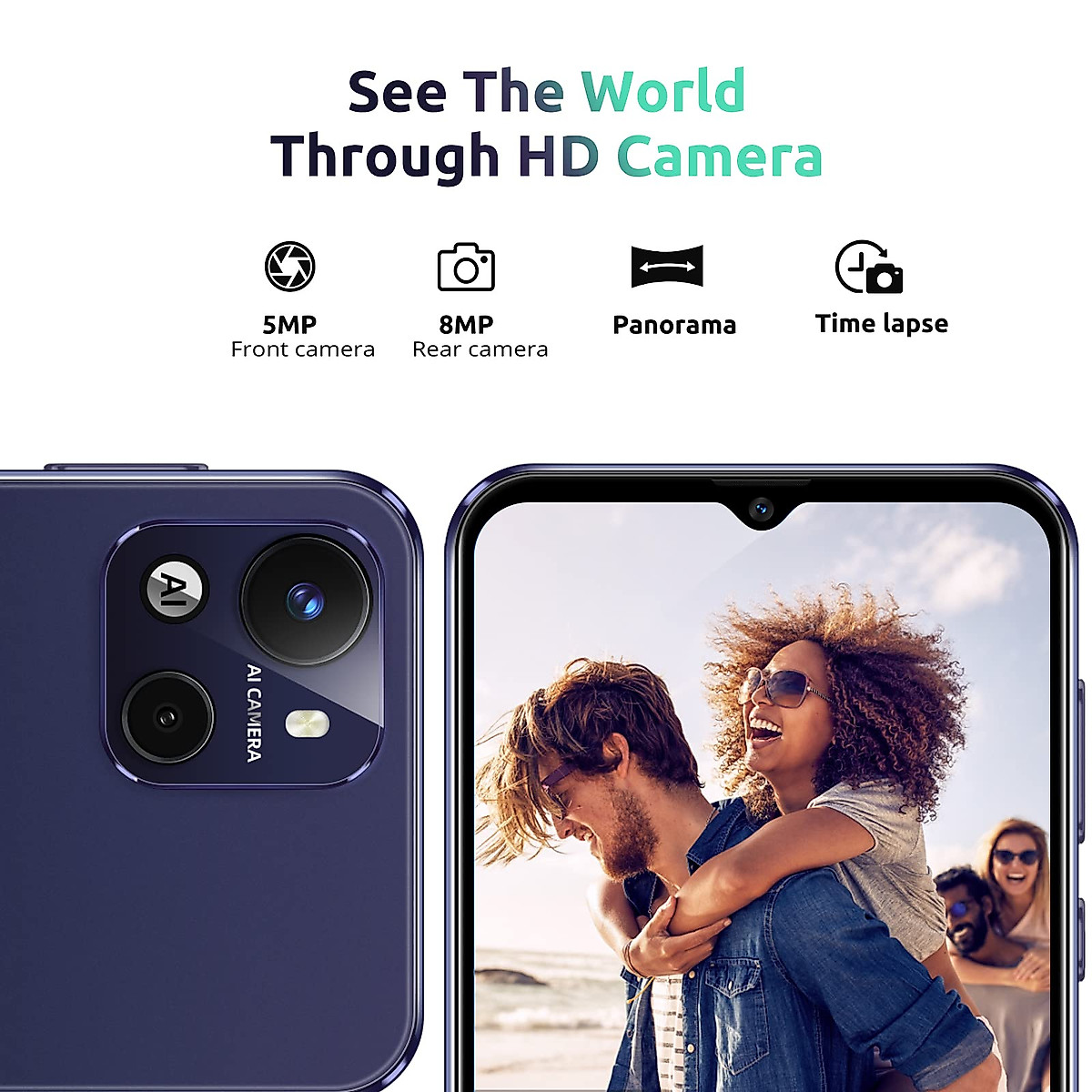 Xgody X18 4G LTE Unlocked Android Phone, 6.3 Inch Cell Phones, Android 10 OS Dual SIM Cheap Smartphone Unlocked, Quad Core 2GB+16GB, Dual 5MP+8MP Camera, 4000mAh Battery, Face ID Smart Phone (Purple)